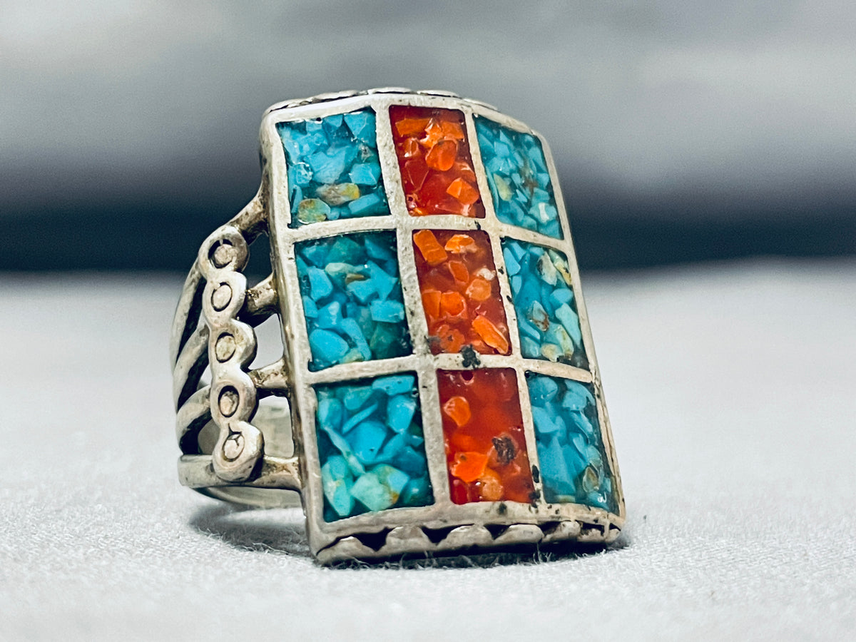 Unbelievable Vintage Native American Navajo Chip Inlay Coral Turquoise ...