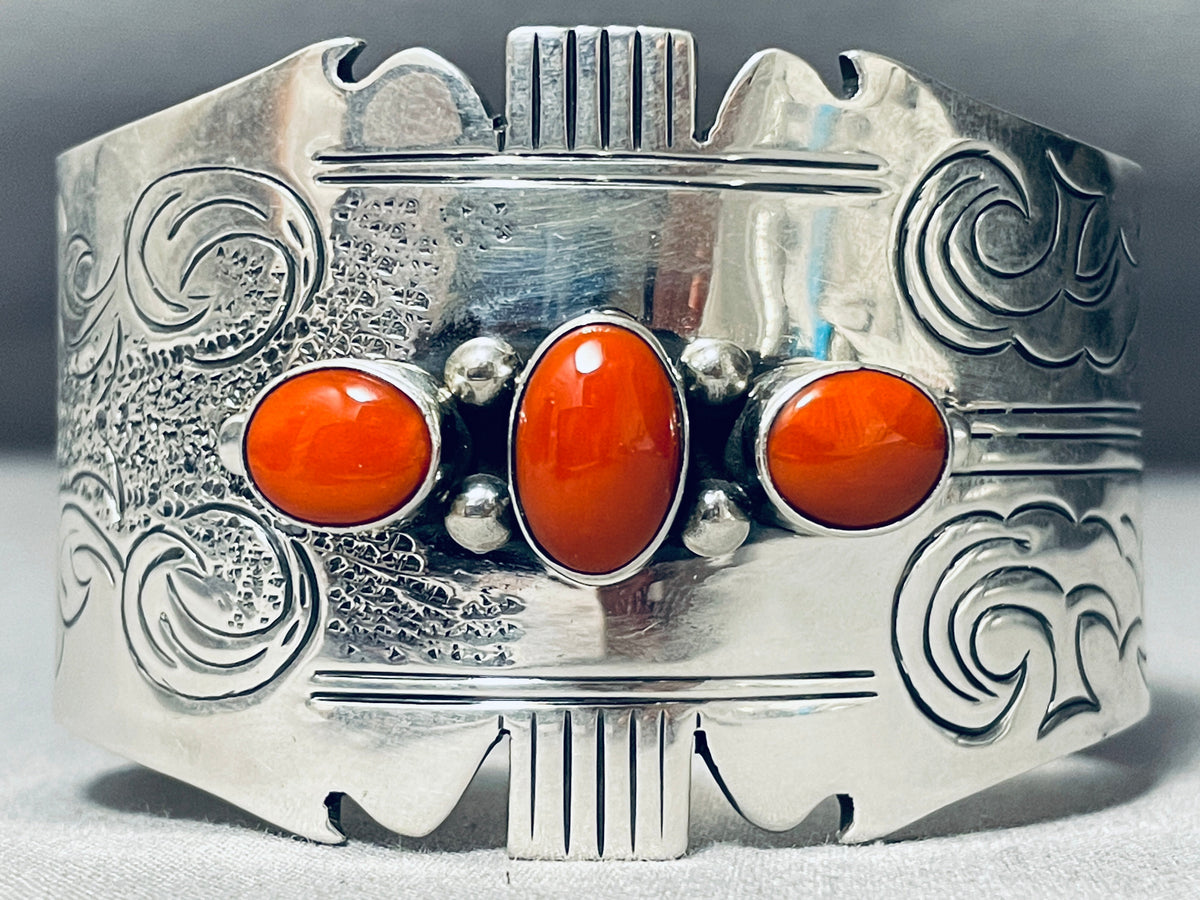 Ann Burnside Vintage Native American Navajo Coral Sterling Silver Brac ...