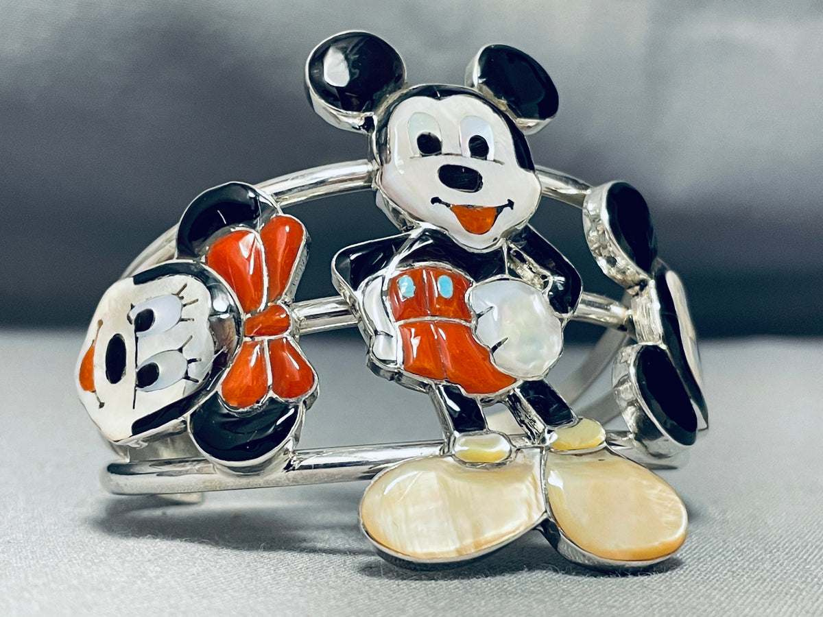 Best Native American Mickey Mouse Coral Sterling Silver Bracelet ...