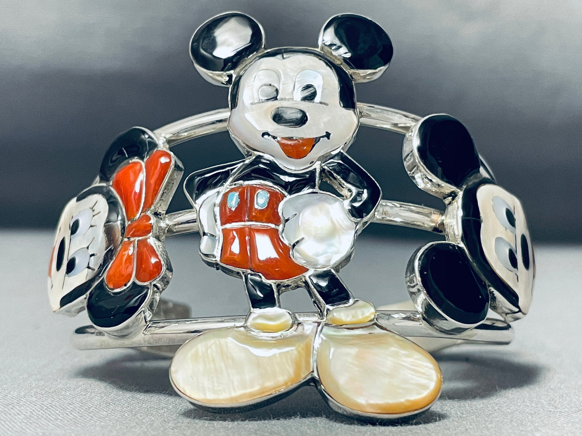 Best Native American Mickey Mouse Coral Sterling Silver Bracelet ...