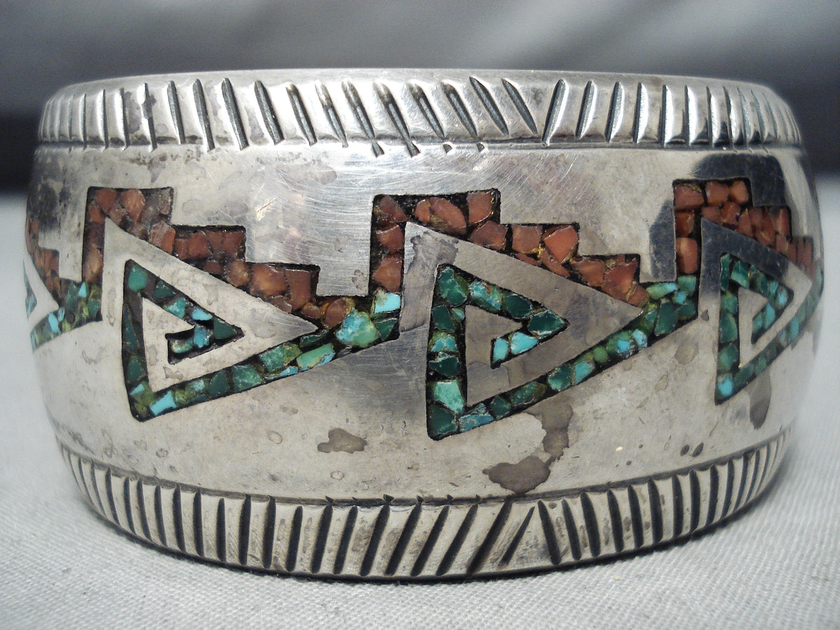 Carl Allen Begay Vintage Native American Navajo Turquoise Coral Sterli ...