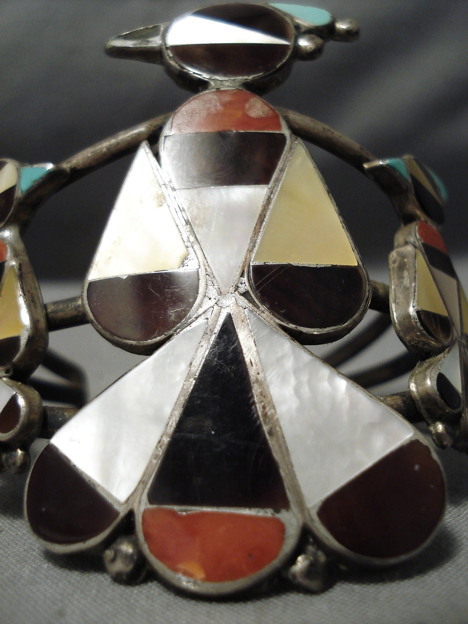 Colossal Vintage Zuni Native American Turquoise Bird Sterling Silver B ...