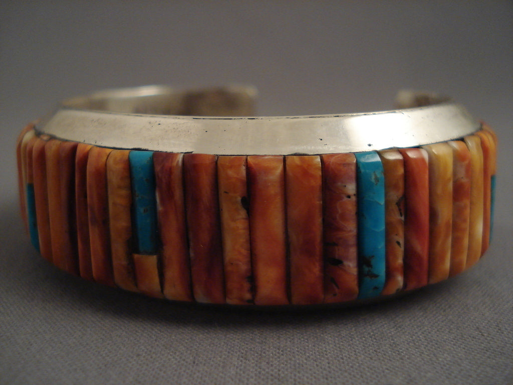 Fabulous Modernstic Navajo Shell Inlay Silver Bracelet – Nativo Arts
