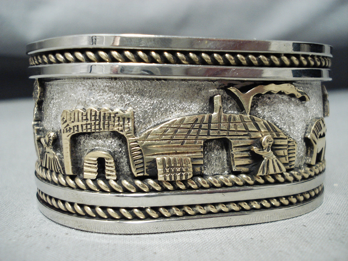 Fabulous Navajo Sterling Silver And Gold Storyteller Bracelet Native A ...