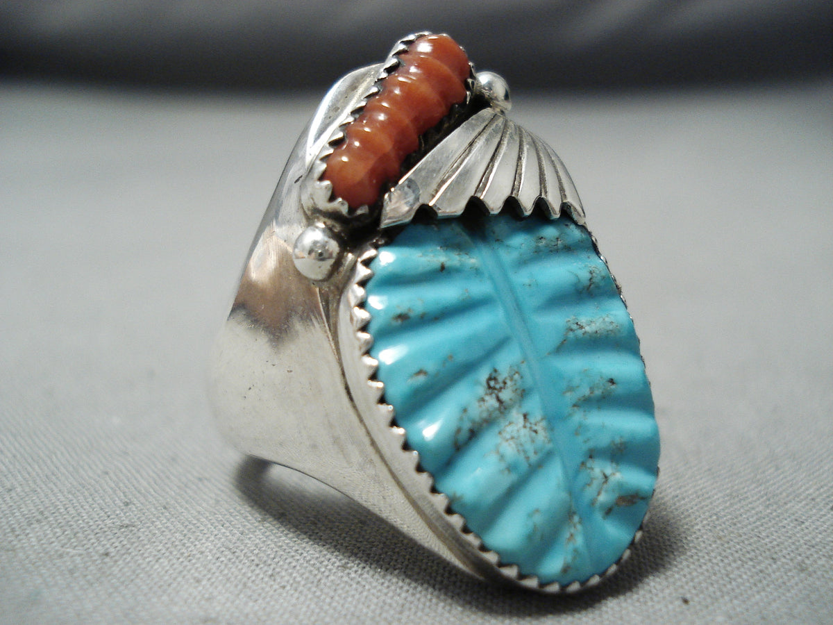 Fabulous Zuni Turquoise Coral Sterling Silver Ring Native American ...