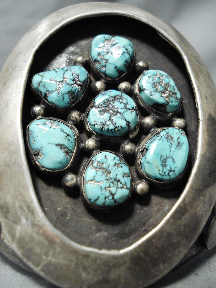 Heavy 100+ Gram Vintage Native American Navajo Spider Turquoise Sterli ...
