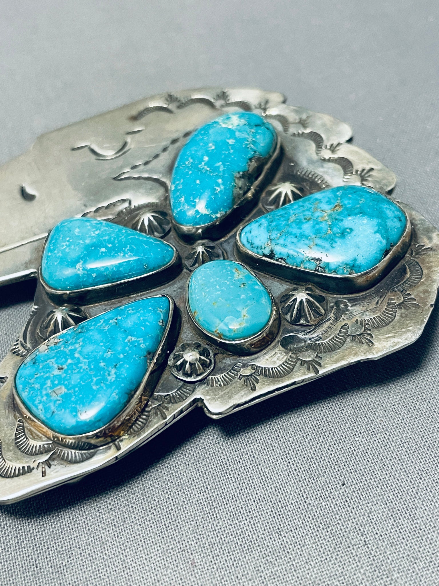 Huge Vintage Native American Navajo Turquoise Eagle Sterling Silver Bu ...