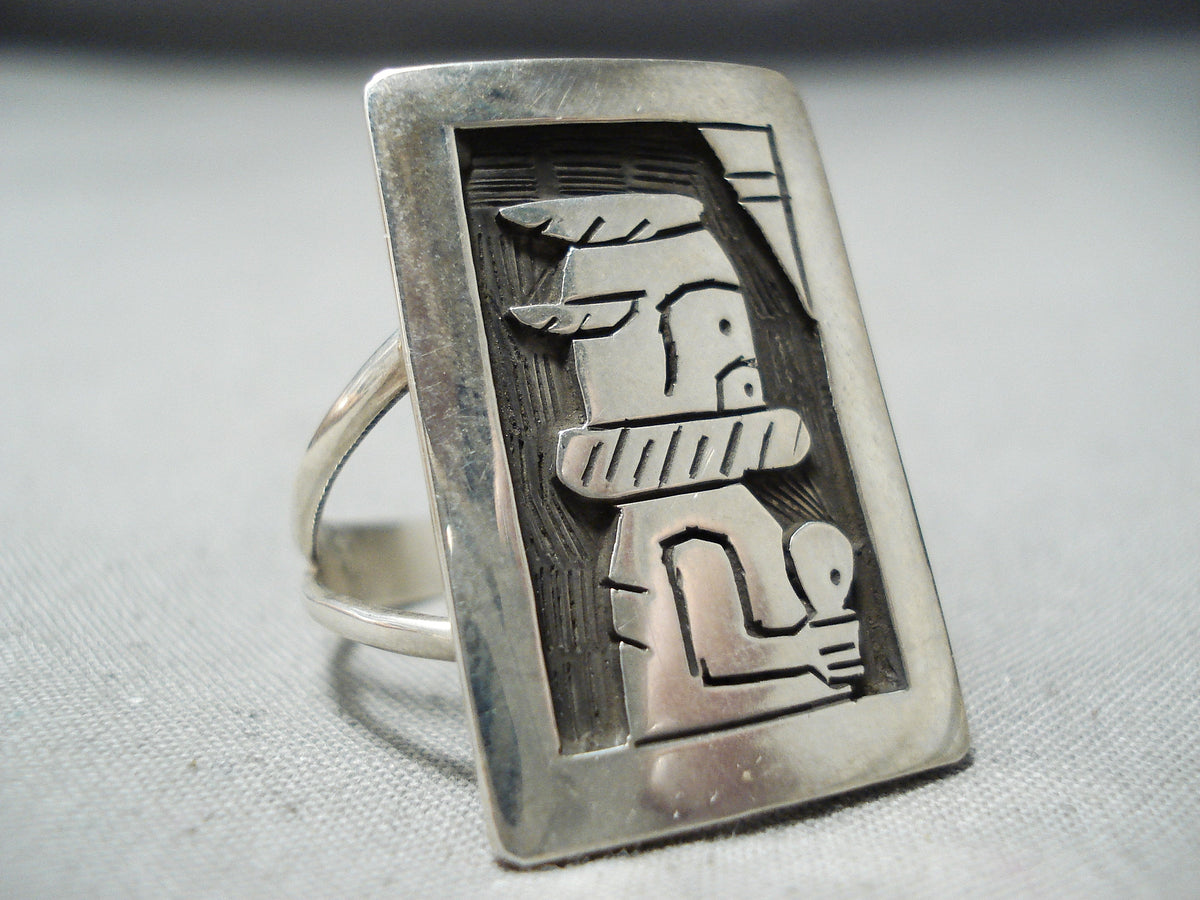 Impressive Vintage Hopi Sterling Silver Kachina Ring Native American O ...