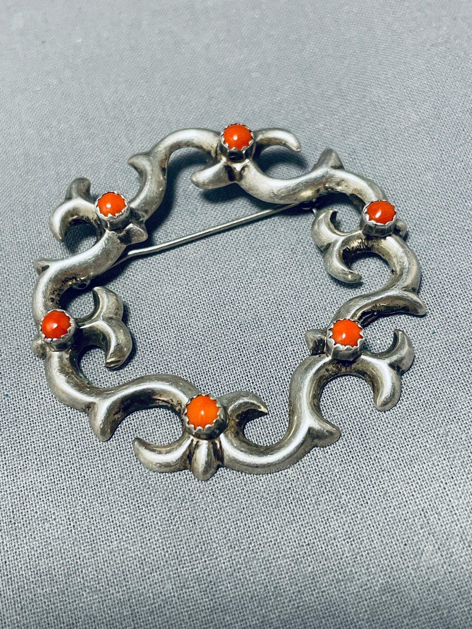 Marvelous Vintage Native American Navajo 6 Coral Sterling Silver Wreat ...