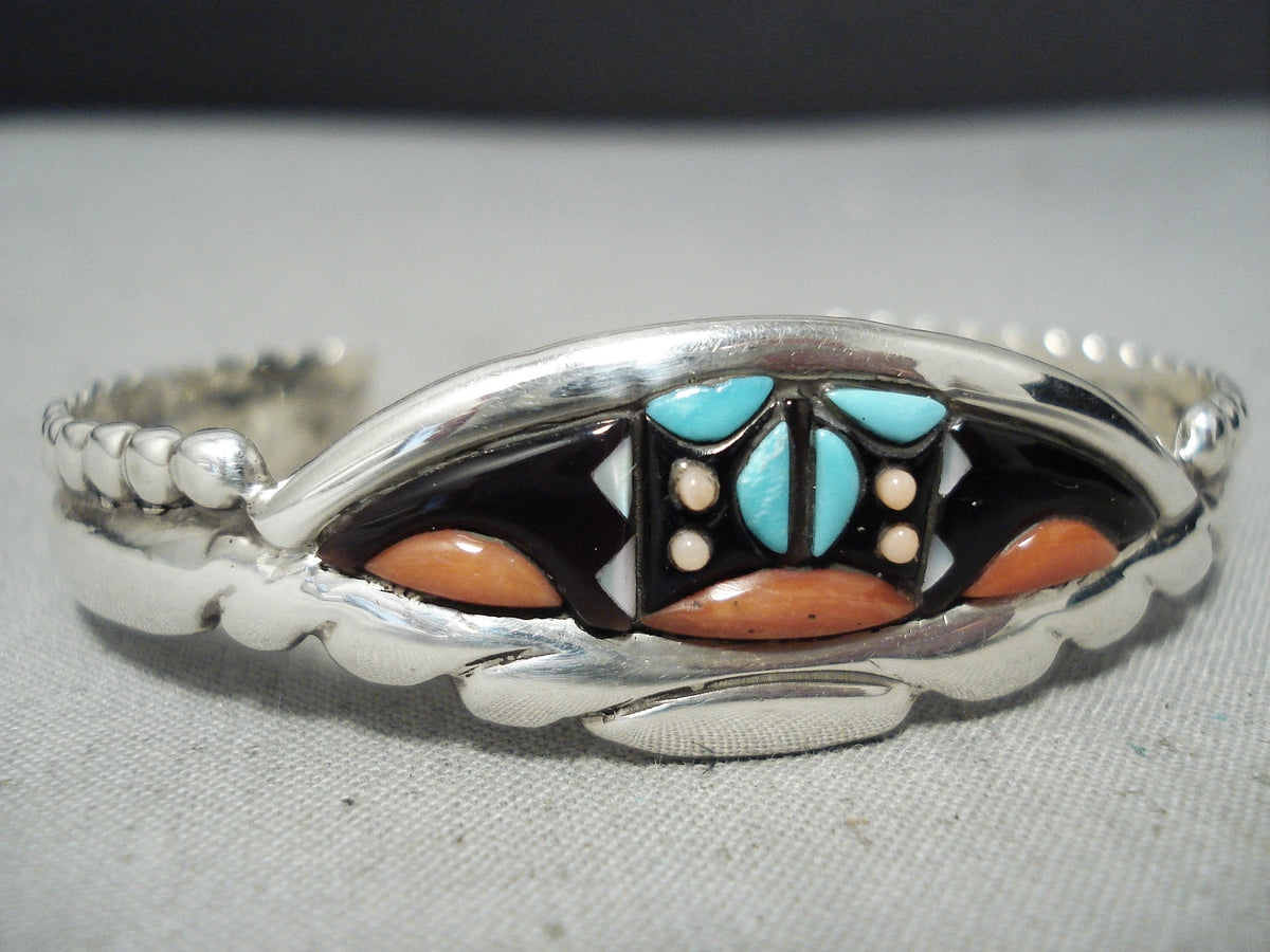 Native American Authentic Vintage Zuni Virginia Quam Turquoise Coral S ...