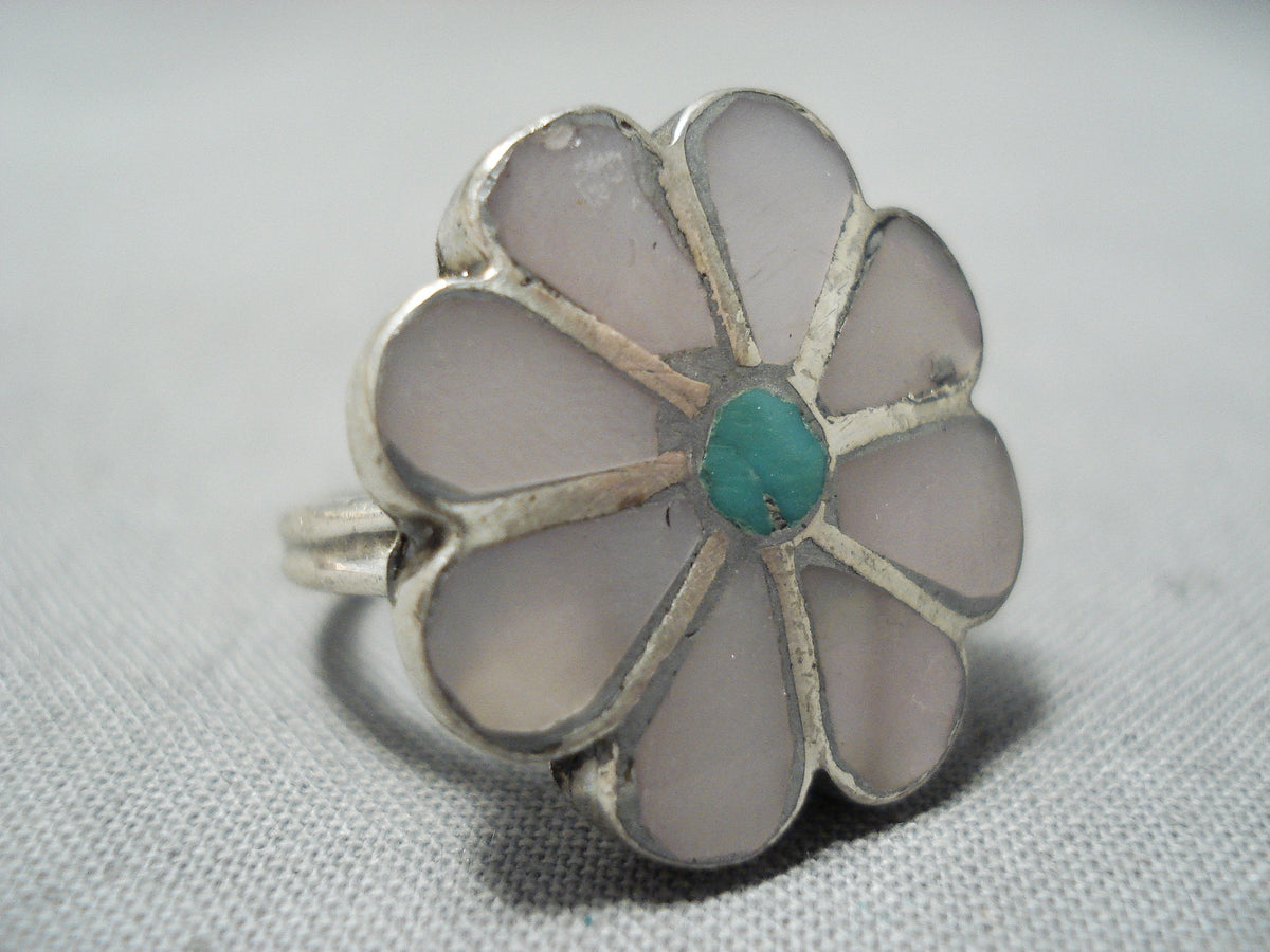 Native American Beautiful Flower Vintage Zuni Turquoise Pearl Sterling ...