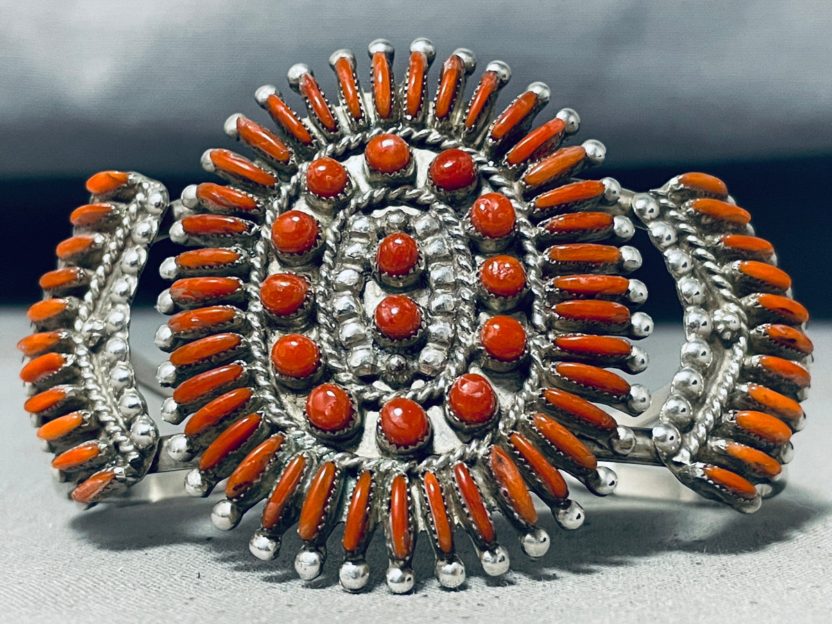 Native American One Of The Best Vintage Zuni Coral Sterling Silver Bra ...