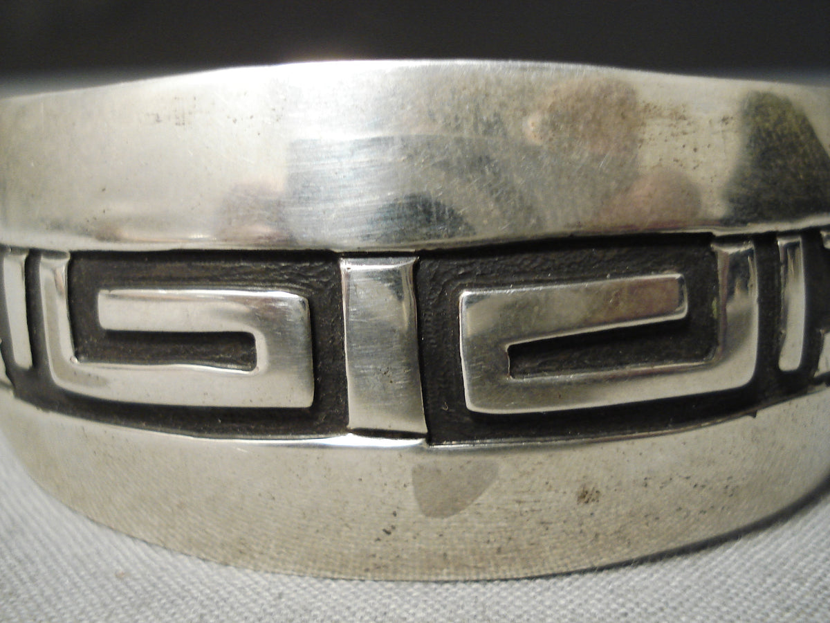 Striking Geometric Water Wave Vintage Native American Navajo Sterling ...