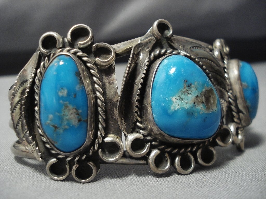 Superior Vintage Native American Jewelry Navajo Blue Gem Turquoise Ste ...