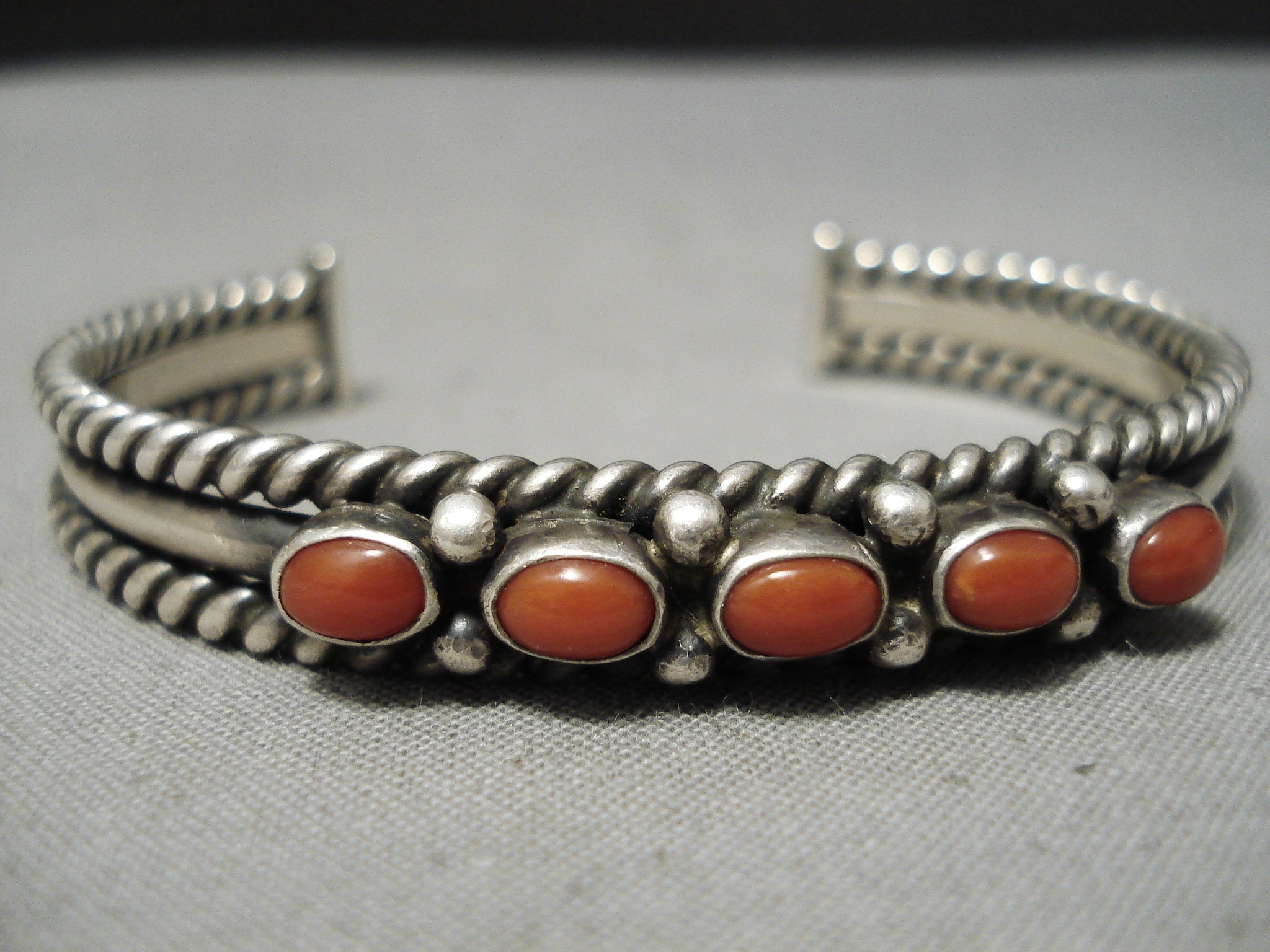 Superlative Vintage Native American Navajo Coiled Coral Sterling Silve ...