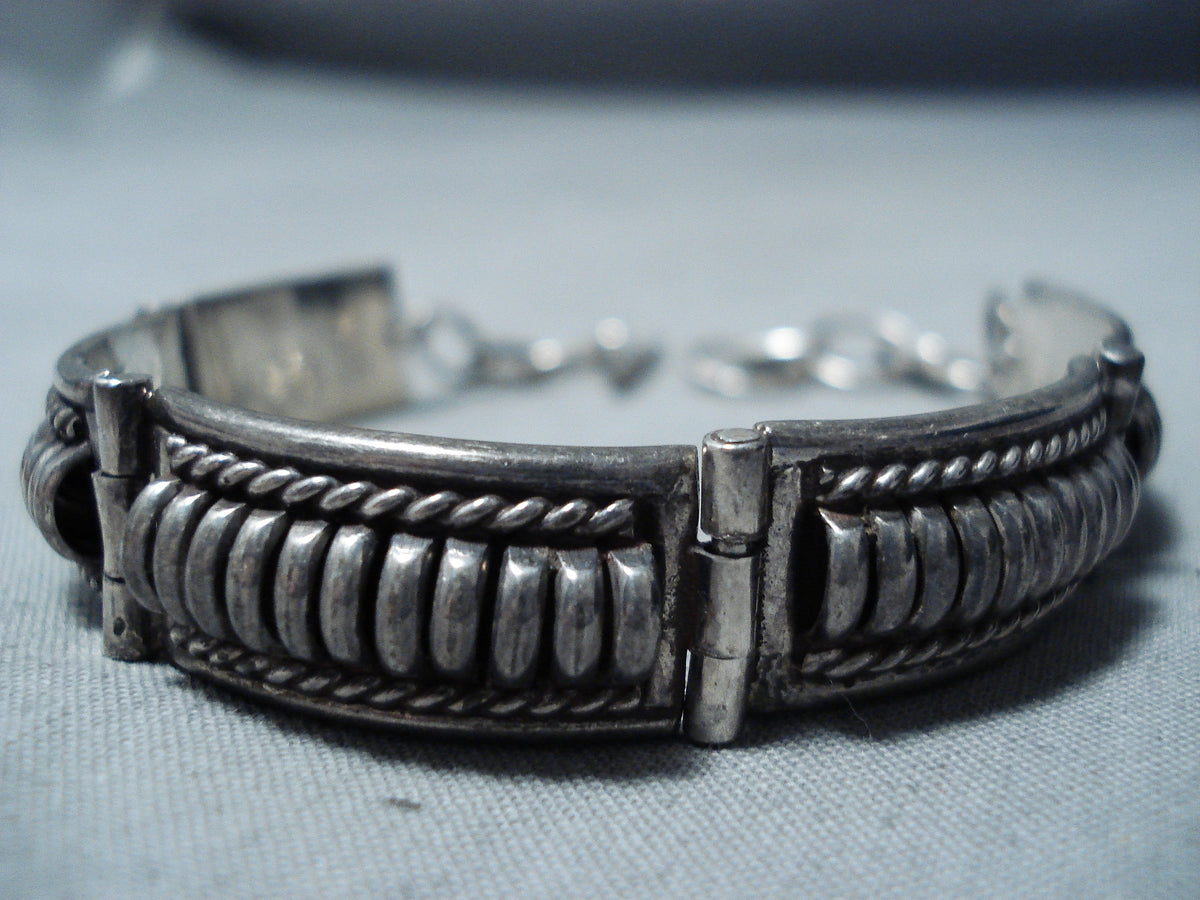 Tom Charlie Vintage Native American Navajo Sterling Silver Hinge Brace ...