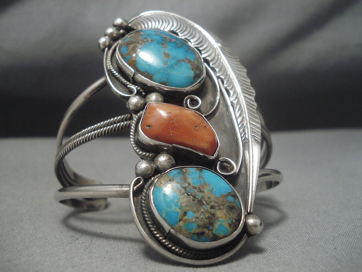 Towering Vintage Native American Navajo Old Morenci Turquoise Sterling ...