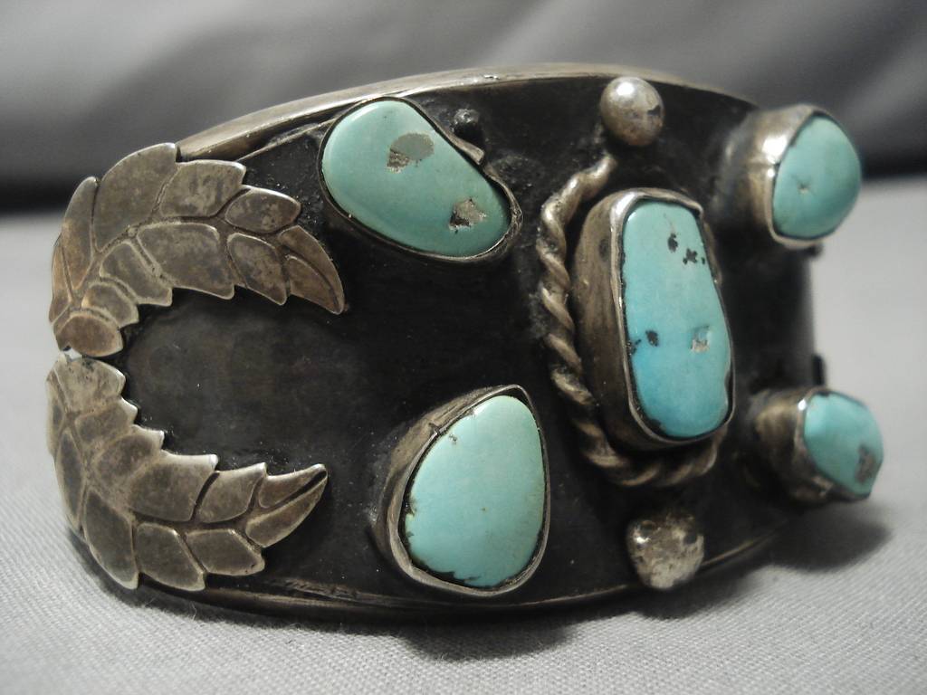 Vintage Native American Navajo Sky Blue Turquoise Sterling Silver Natu ...