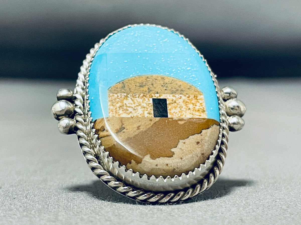 Calvin Desson Signed Fantastic Native American Navajo Turquoise Sterli ...