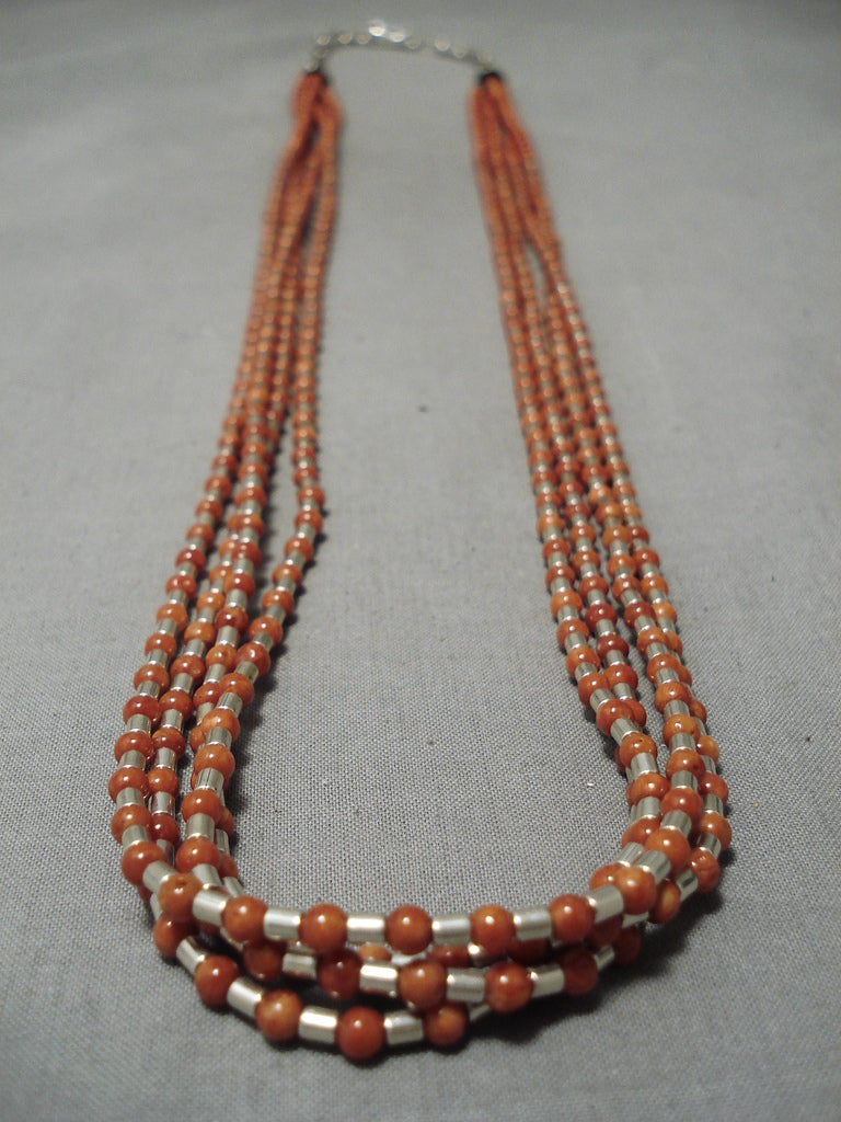 Museum Vintage Native American Navajo Rounded Coral Sterling Silver Ne ...