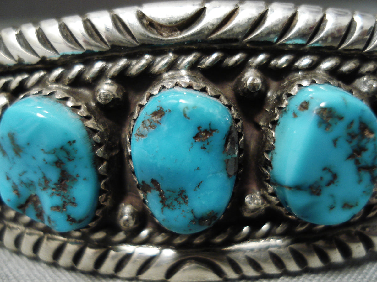 Intense Wave Vintage Native American Navajo Graduating Turquoise Sterl ...