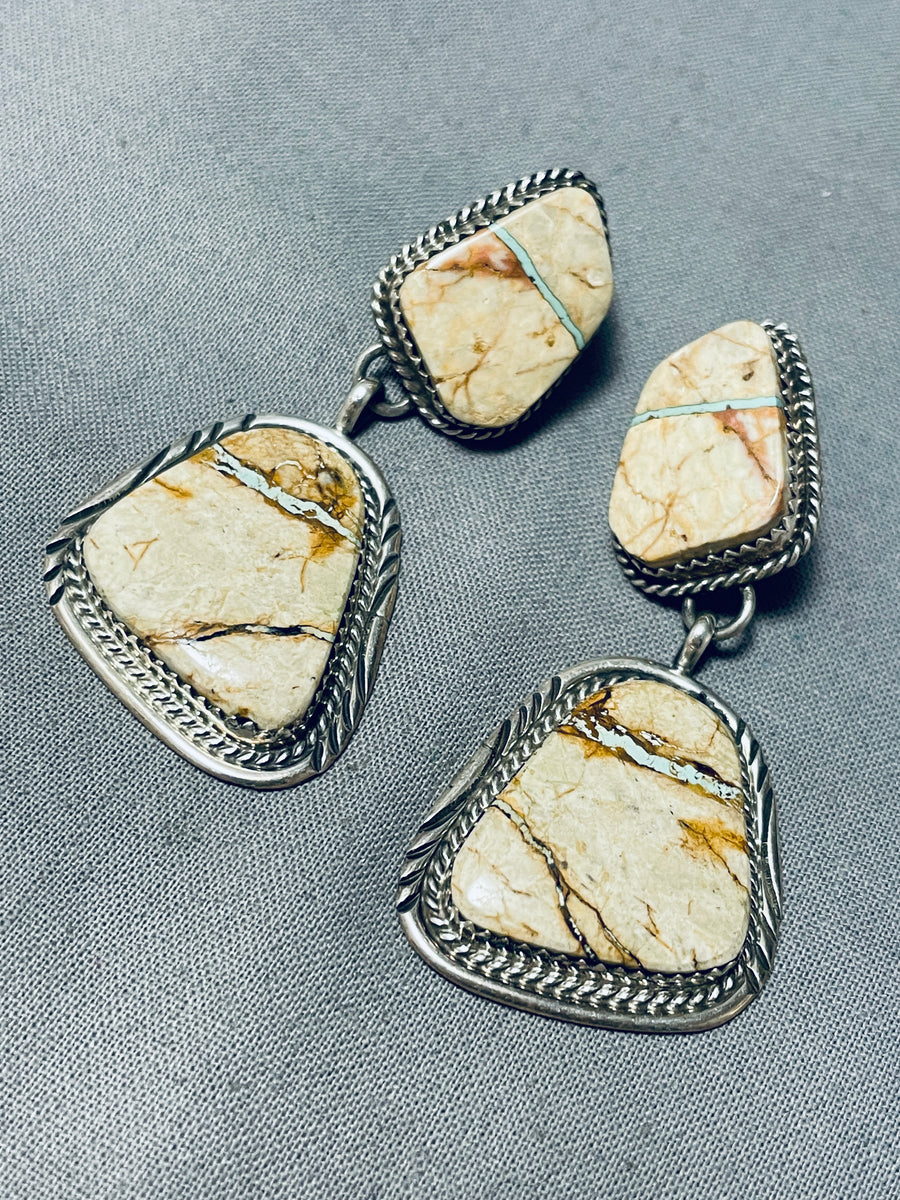 Natural Turquoise Vein Vintage Native American Navajo Sterling Silver ...