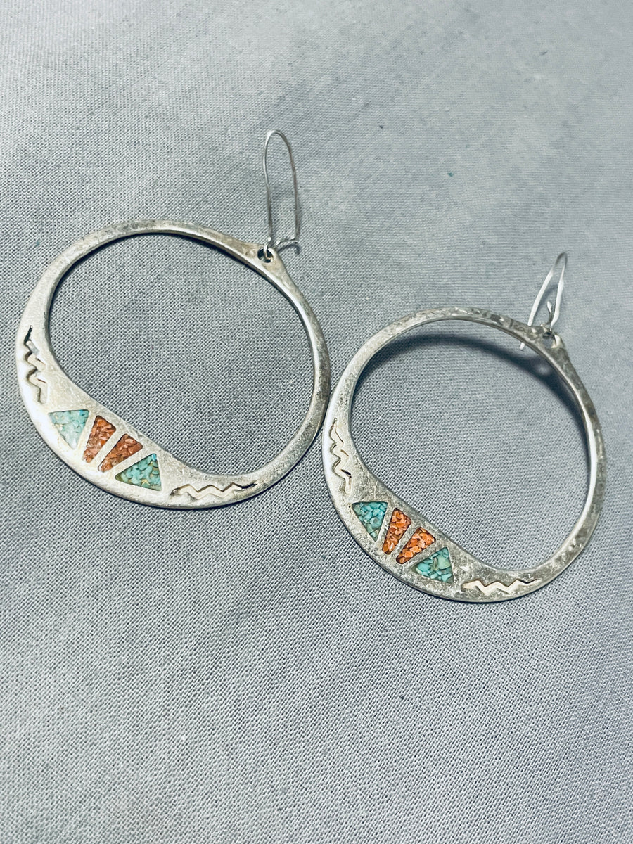 Beautiful Vintage Native American Navajo Turquoise Coral Chip Inlay St ...