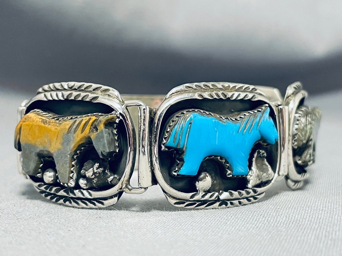 Native American Very Rare Fetish Horse Turquoise Clasp Sterling Silver ...