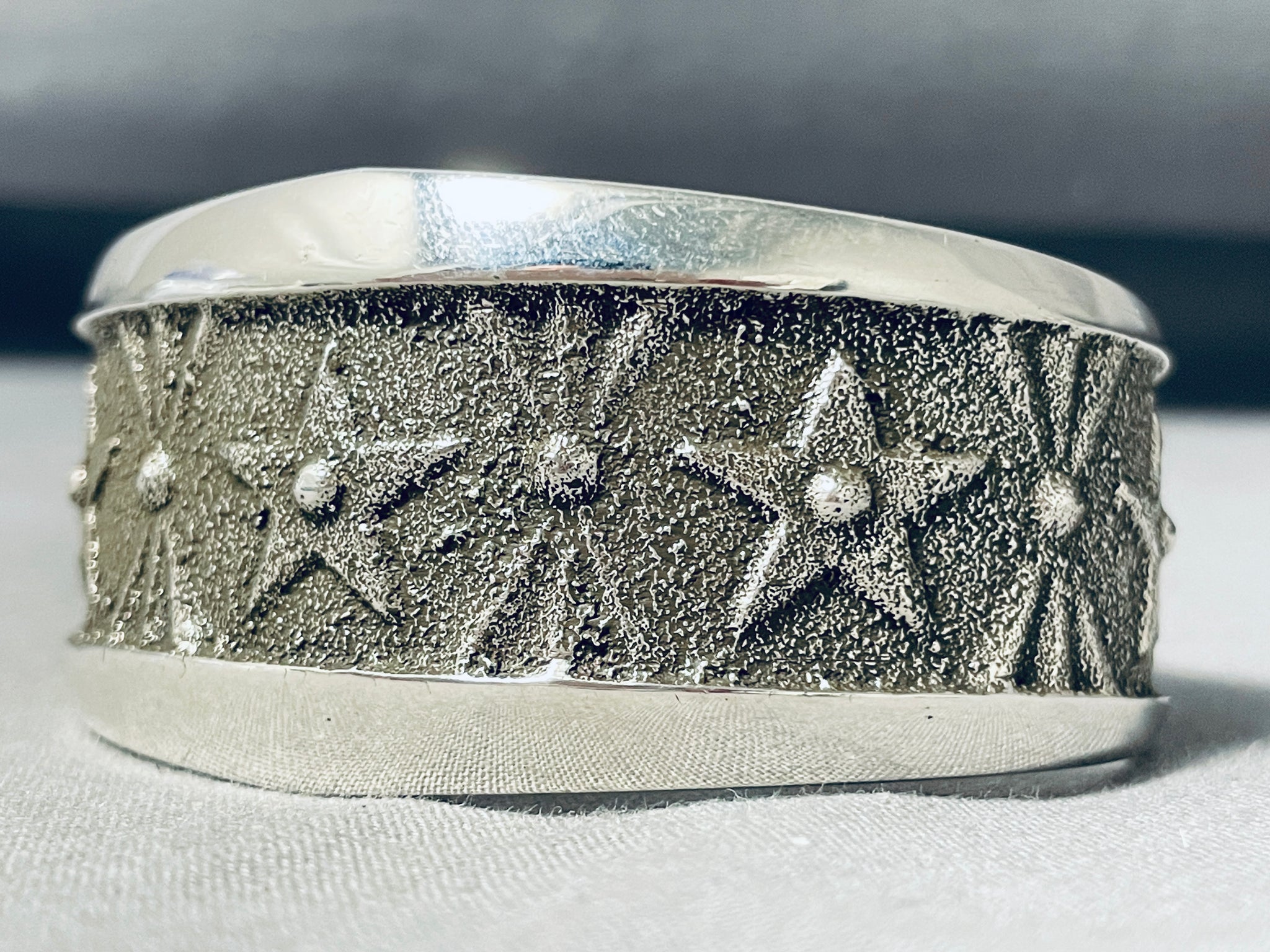 Stellar Native American Navajo Sterling Silver Stars Textured Heavy Br ...