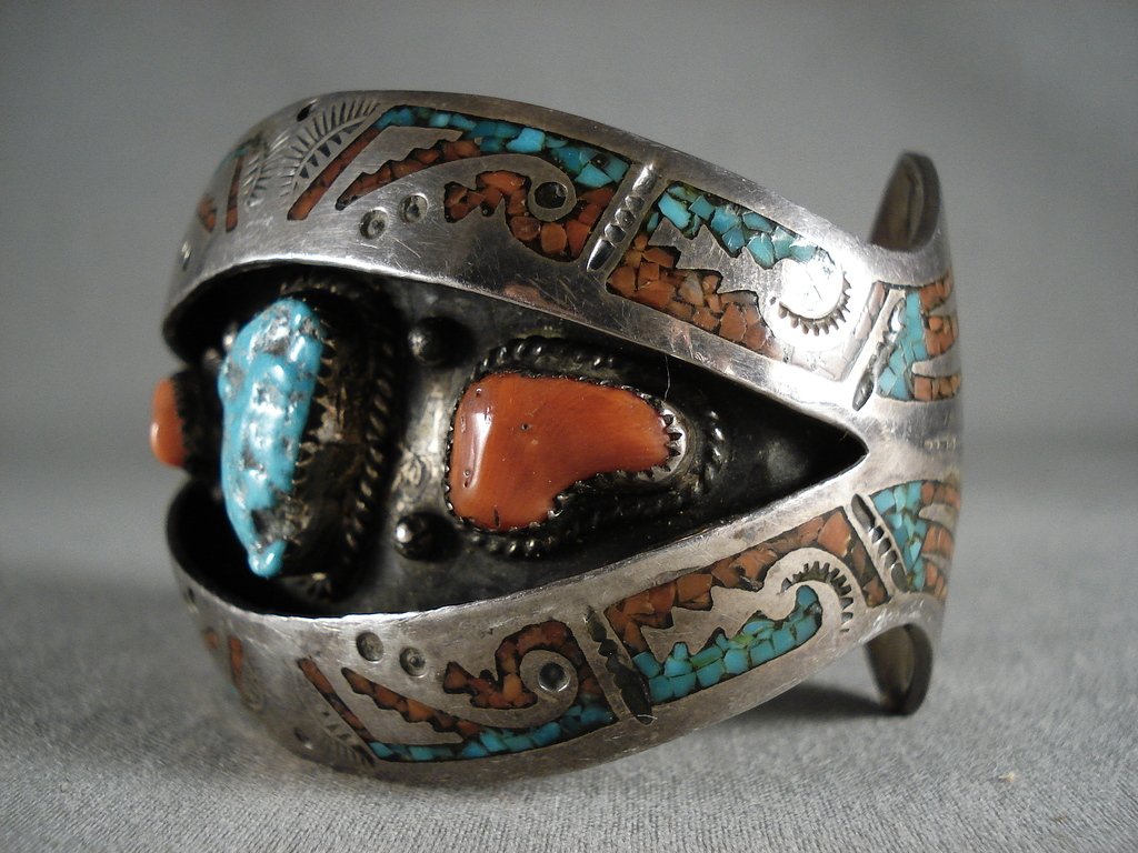 Absolutely Incredible Vintage Navajo Turquoise Coral Wave Native Ameri ...
