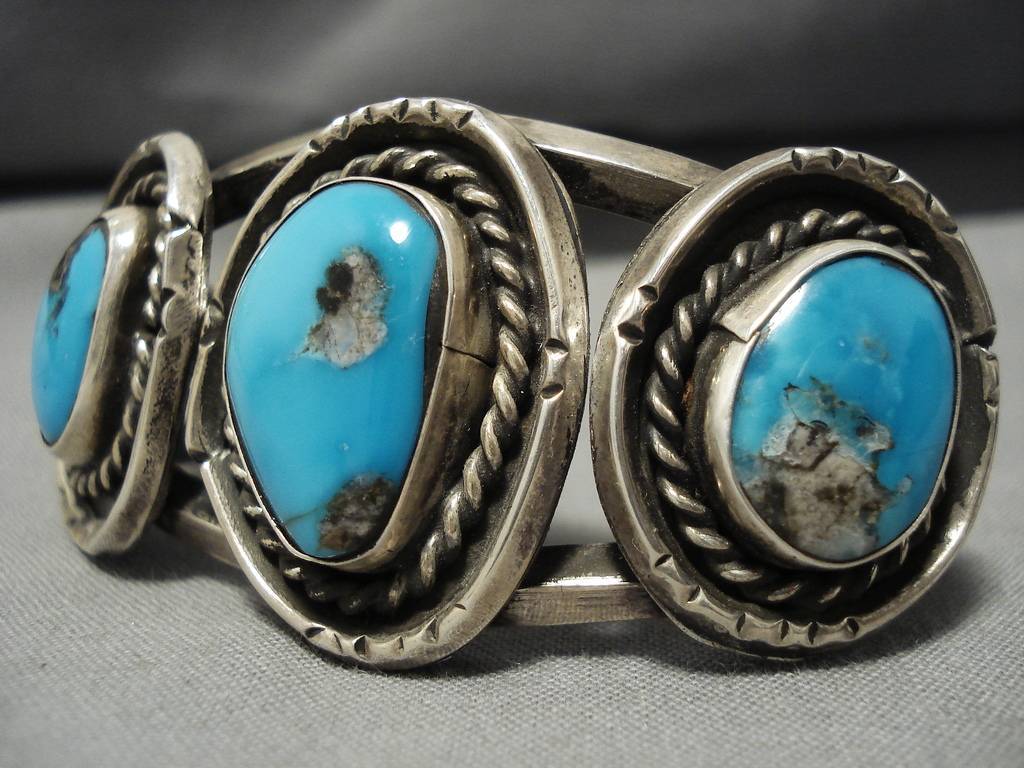 Amazing Vintage Native American Navajo Blue Gem Turquoise Sterling Sil ...