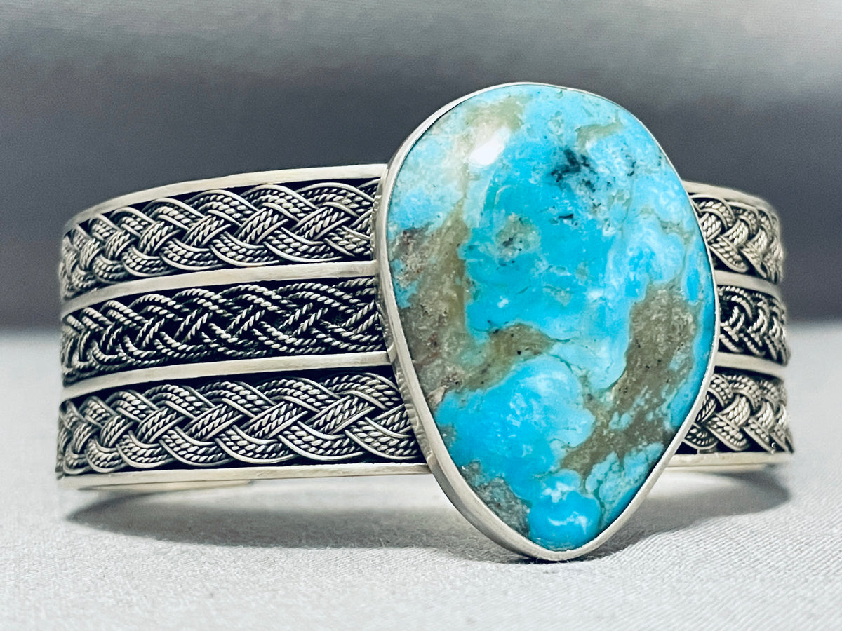 Tight Wave Native American Navajo Earth Blue Turquoise Sterling Silver ...