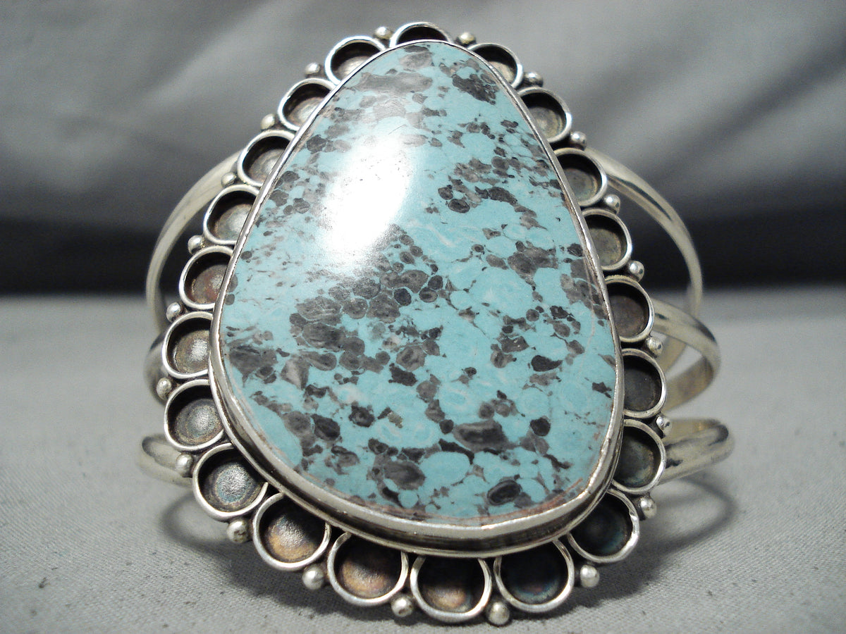 Huge Vintage Native American Navajo Basalt Turquoise Sterling Silver B ...