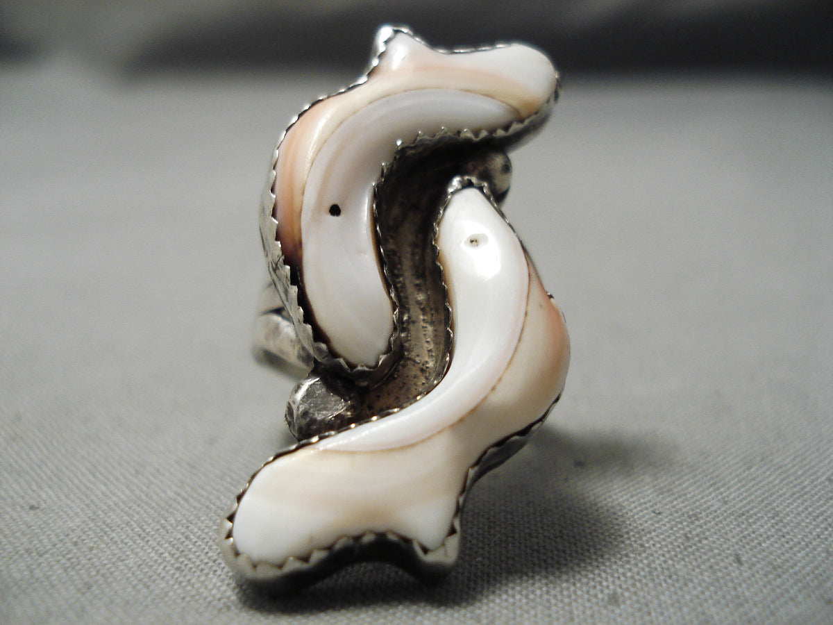Very Rare White Coral Dolphins Vintage Native American Navajo Sterling ...