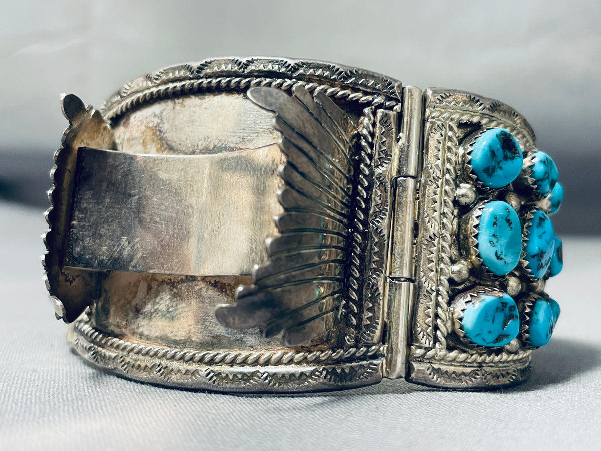 Rare Clasp Vintage Native American Navajo Turquoise Sterling Silver Wa ...