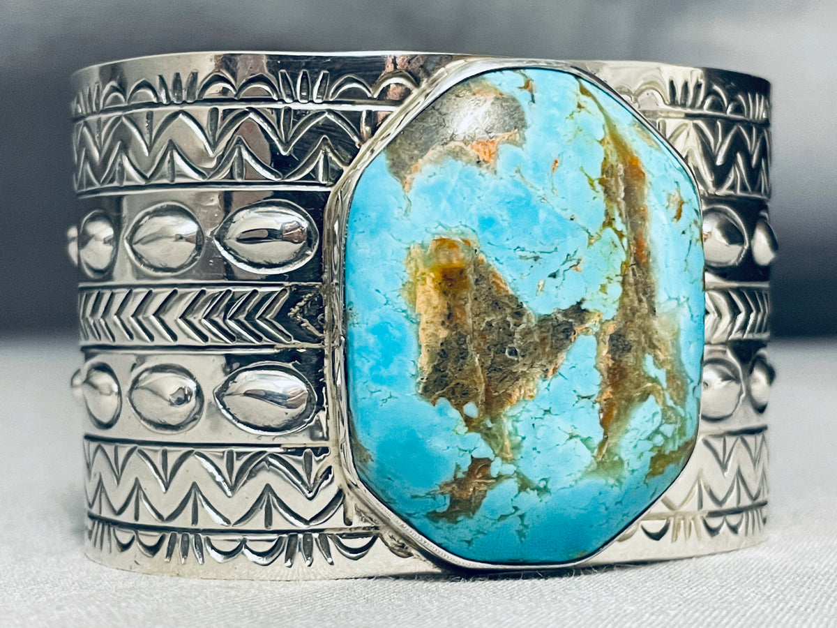 Wide Rare Easter Blue Turquoise Native American Sterling Silver Bracel ...