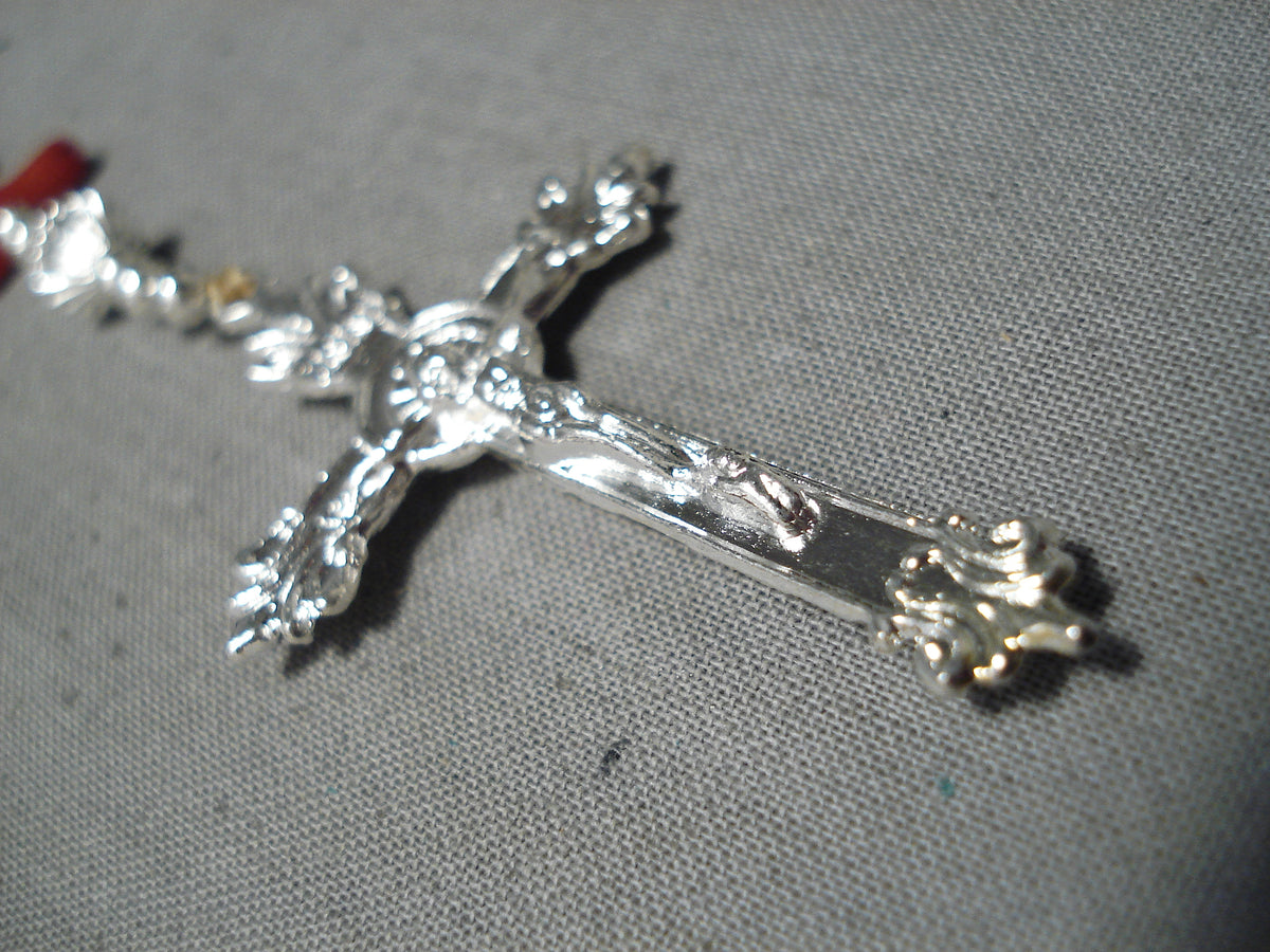 Impressive Navajo Coral Sterling Silver Rosary Necklace Native America ...