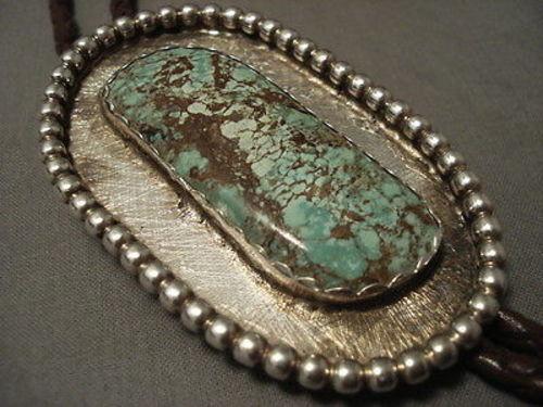BIG BIG BIG VINTAGE NAVAJO ""NATURAL NEVADA GREEN TURQUOISE"" SILVER B ...