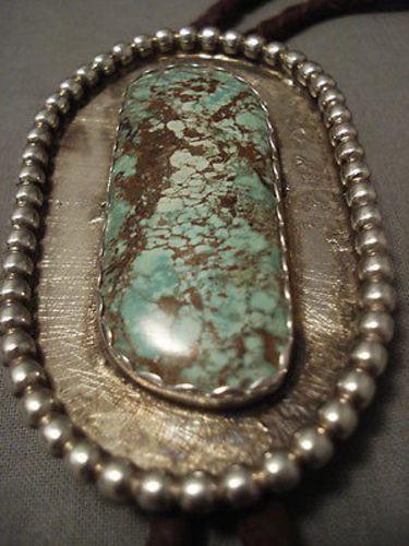 BIG BIG BIG VINTAGE NAVAJO ""NATURAL NEVADA GREEN TURQUOISE"" SILVER B ...