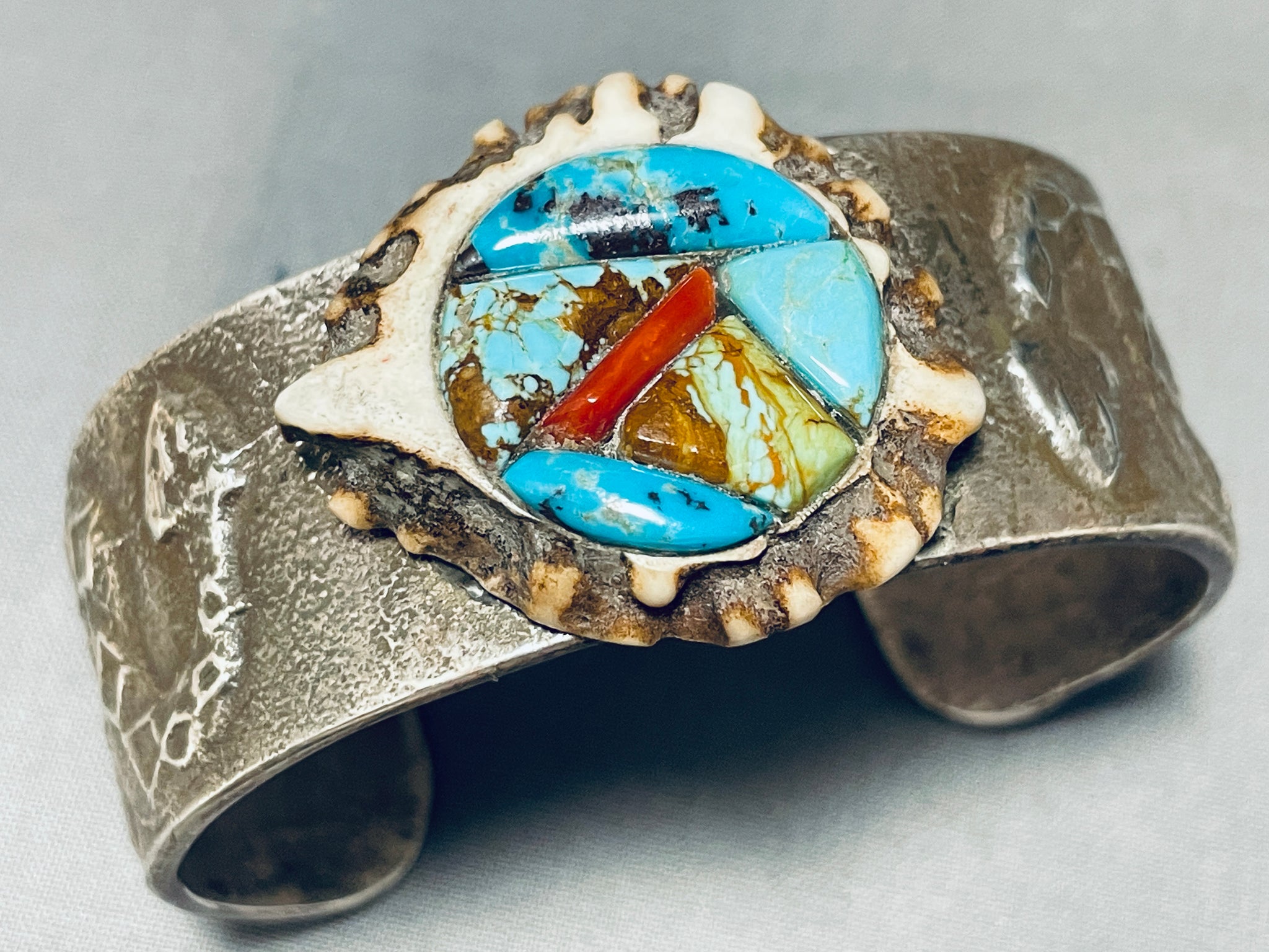 One Of The Most Unique Elk Turquoise Inlay Sterling Silver Bracelet ...