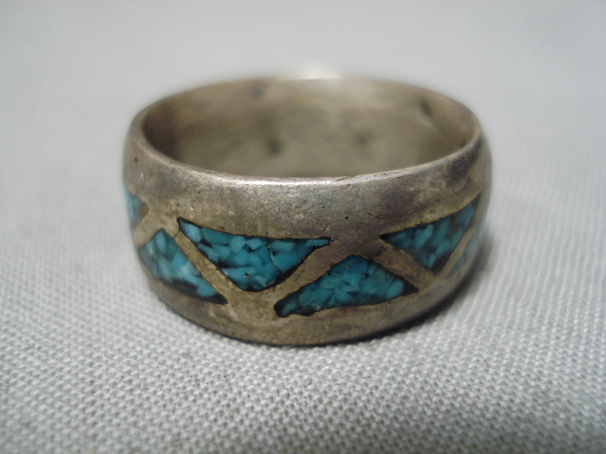 Striking Vintage Native American Navajo Turquoise Chip Inlay Sterling ...