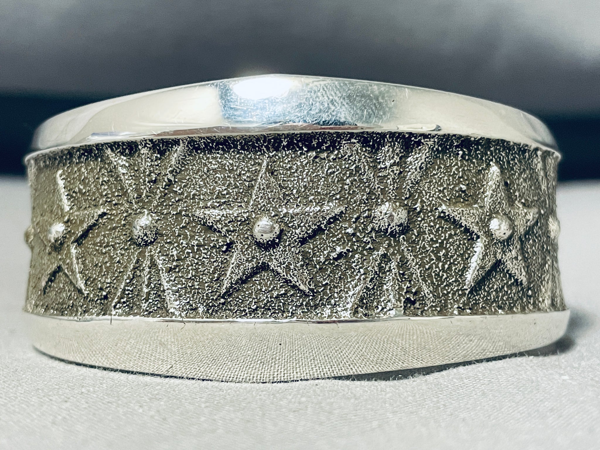 Stellar Native American Navajo Sterling Silver Stars Textured Heavy Br ...