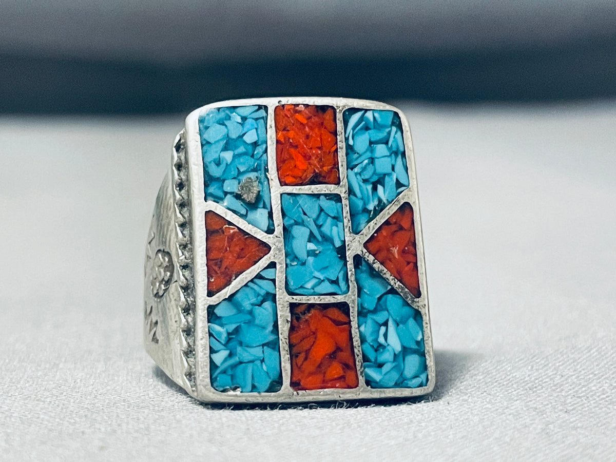 Mesmerizing Vintage Native American Navajo Turquoise Coral Chip Inlay ...