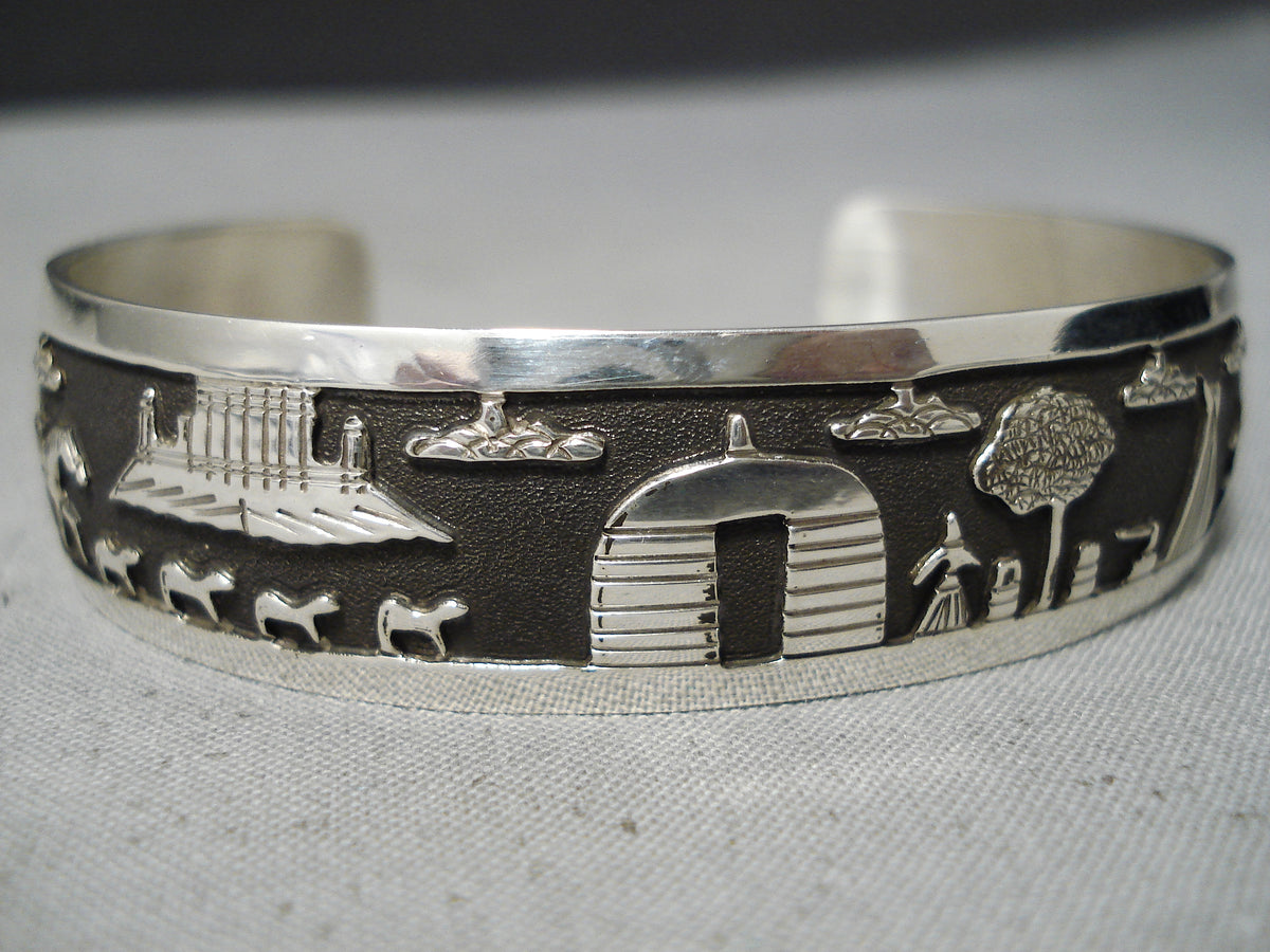 Detailed Navajo Sterling Silver Storyteller Bracelet Native American ...