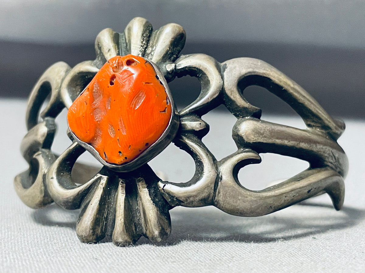Charlie John Mongo Coral Vintage Native American Navajo Sterling Silve ...