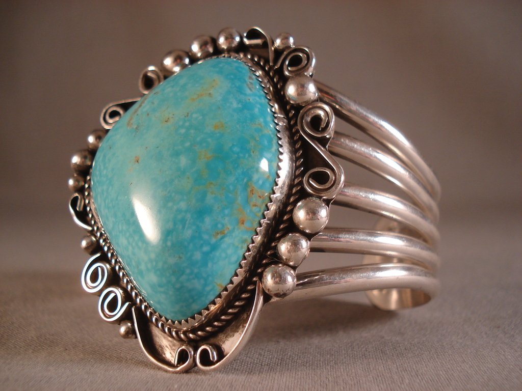 Colossal Vintage Navajo Blue Gem Turquoise Native American Jewelry Sil ...