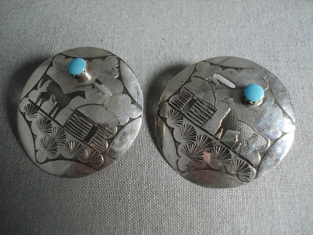 Cute Big Vintage Navajo Snake Eye Turquoise Native American Jewelry Si ...