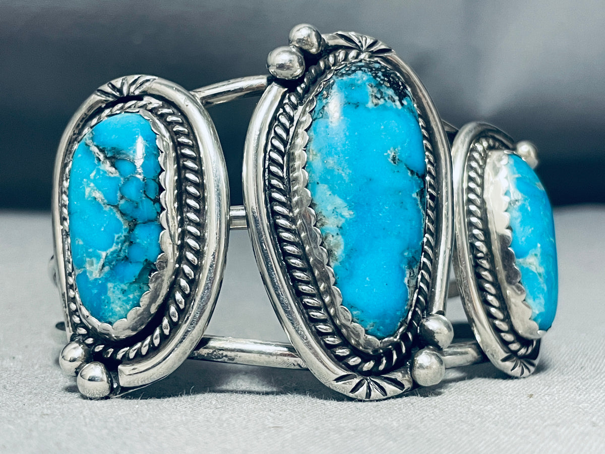Important Turquoise Vintage Native American Navajo Sterling Silver Bra ...