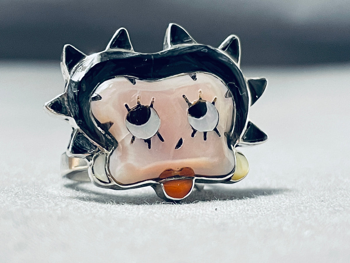 Amazing Native American Zuni Jet Sterling Silver Betty Boop Ring ...
