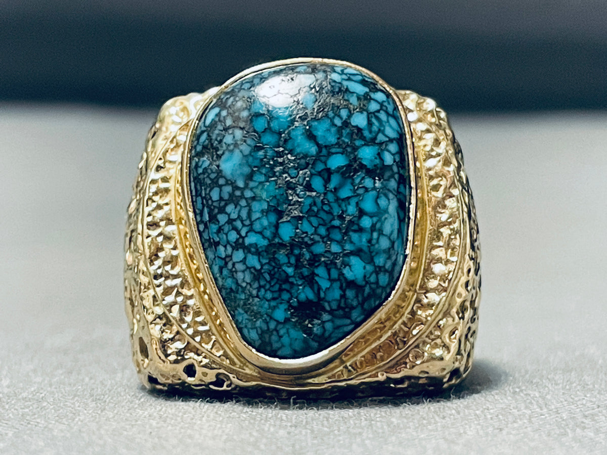 Lander Blue Turquoise Vintage Native American Navajo 14k Gold Ring Old ...